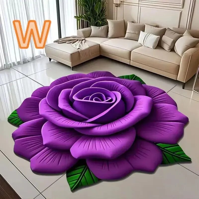 Коврик 3D роза 80x80 см зеленый, фиолетовый, полимерный ворс
