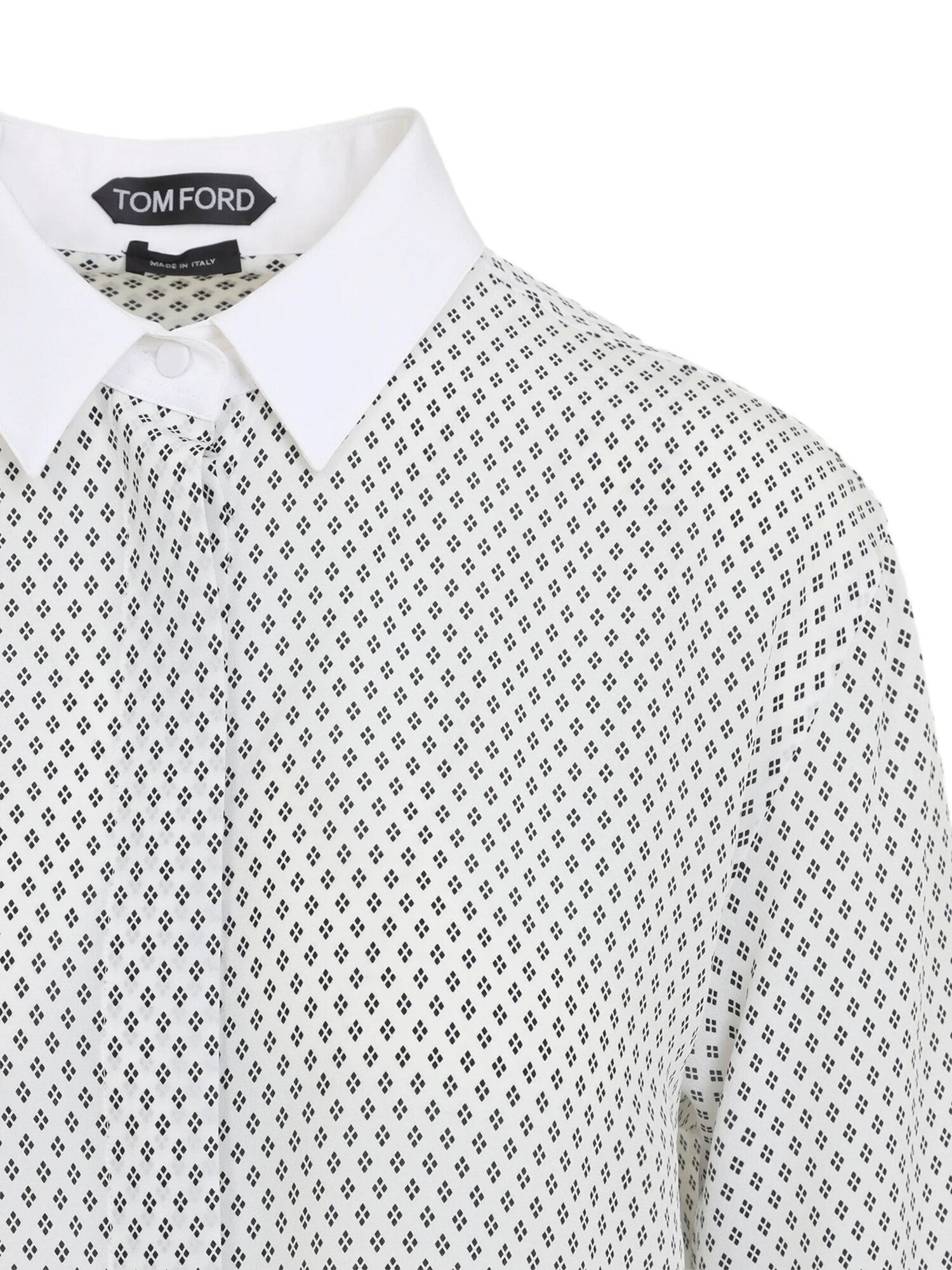 Рубашка Tom Ford Geometric-print silk shirt, размер 42 EU, бежевый/белый — фото 1