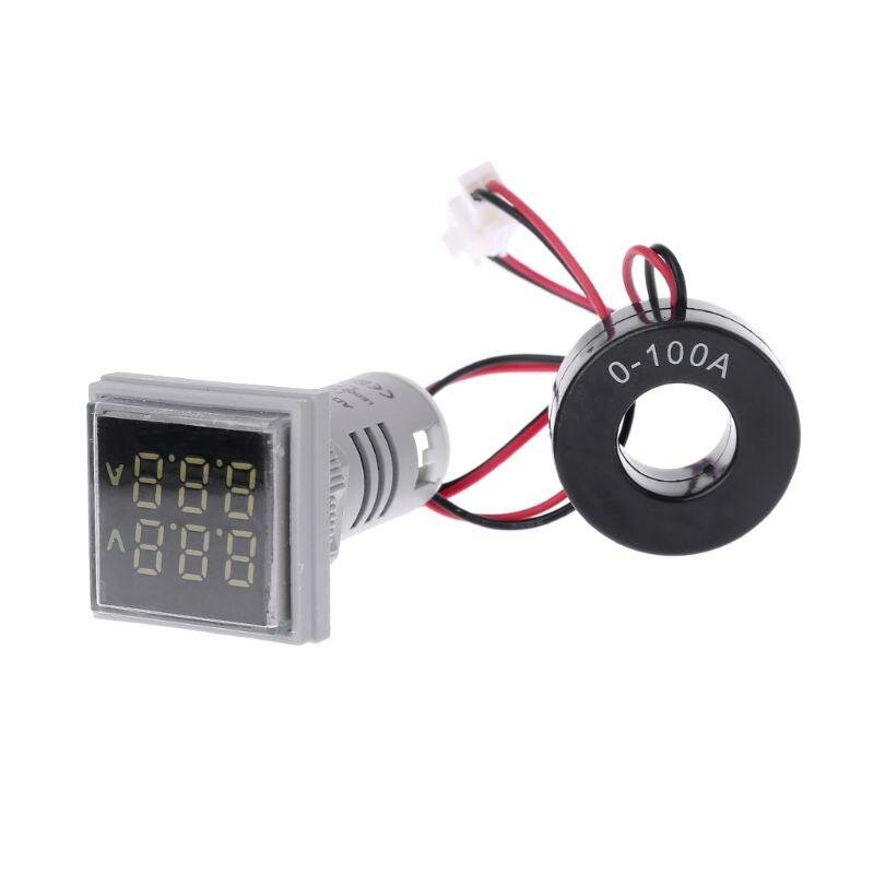 Квадратный двухдисплейный вольтметр-амперметр LED 60-500V 0-100A, Белый