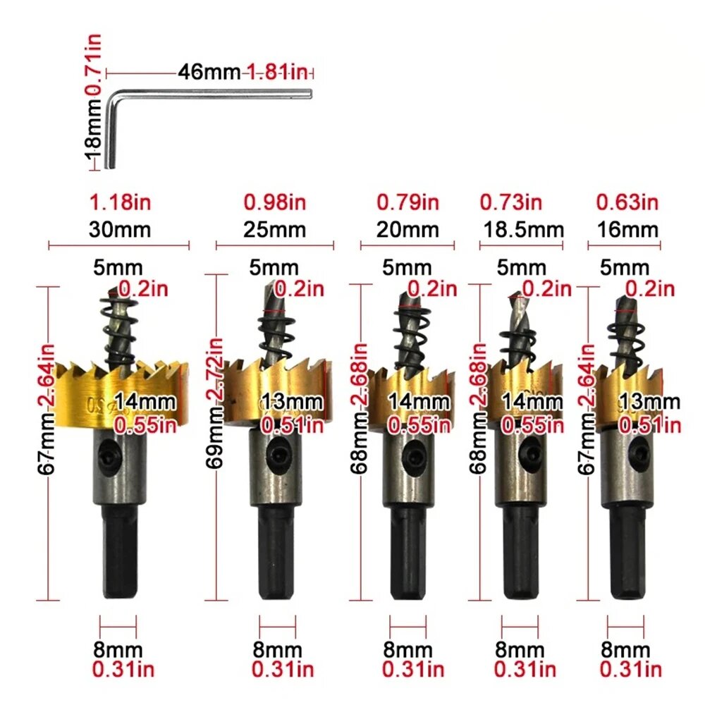 JENTORIX набор сверл для металла и дерева 5 шт. 16-30 мм Hole Saw Drill Bit B
