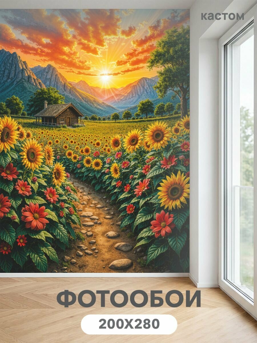 Фотообои на стену флизелиновые 3d Подсолнухи 200х270 см
