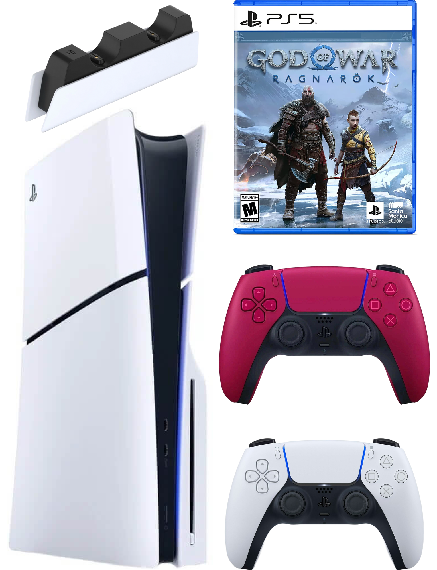 Игровая приставка Sony PS 5 Slim,1ТБ(с дисководом) +2-ой геймпад+Зарядная станция+God Of War Ragnarok