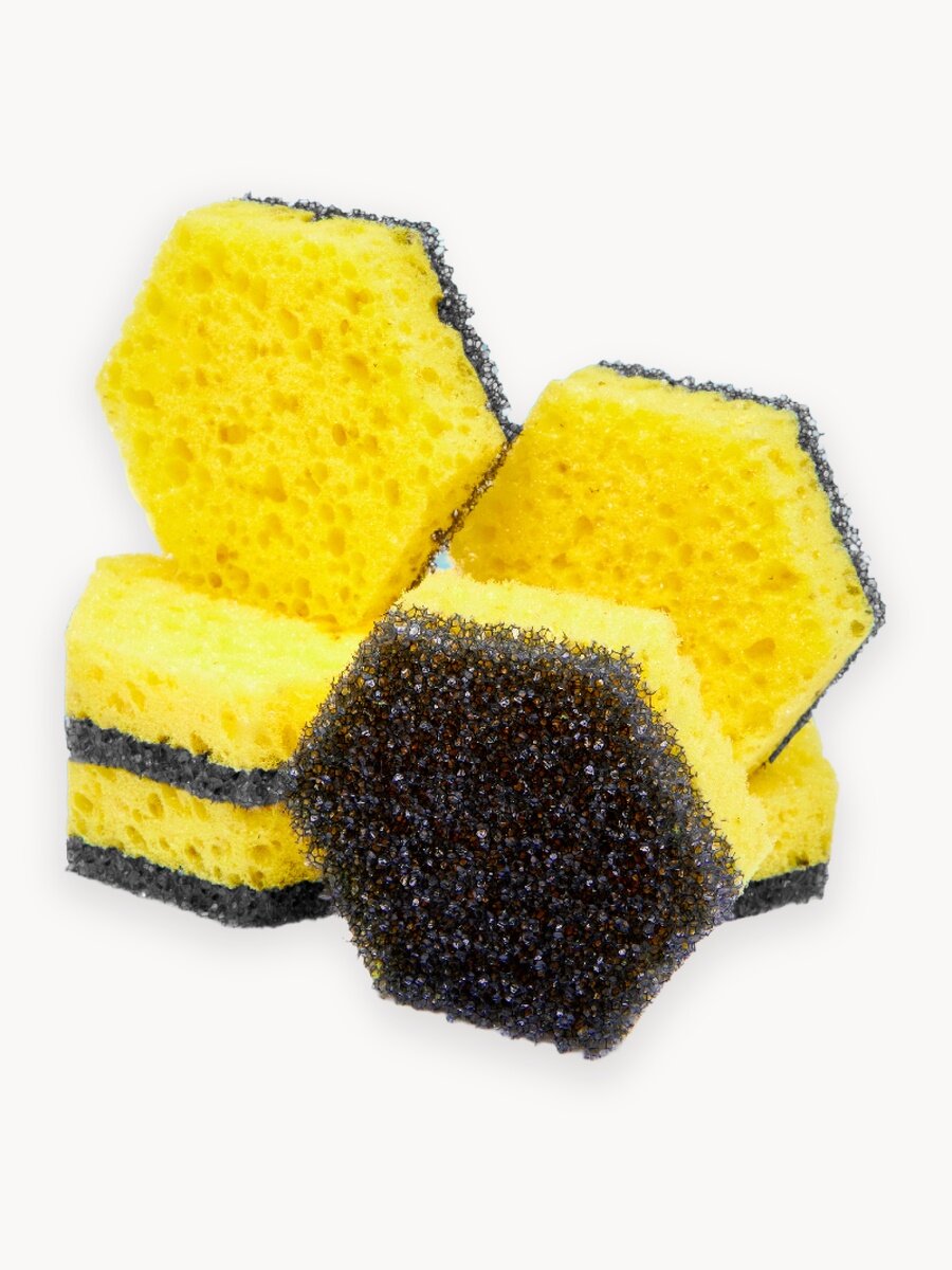 Губки для мытья посуды SPOTLESS, шестиугольные, 6 шт, желтые