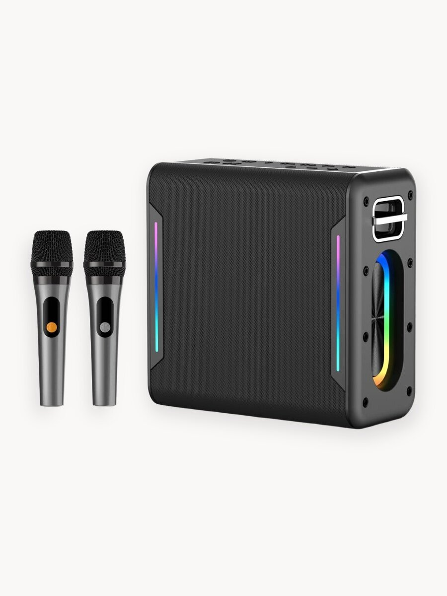 Караоке система с двумя микрофонами, колонка портативная, 60W