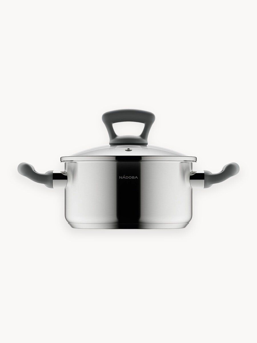 Кастрюля с крышкой NADOBA, VIKKI, 2,3л, 18 см, нержавеющая сталь, крышка из стекла, для всех плит, подарочная упаковка