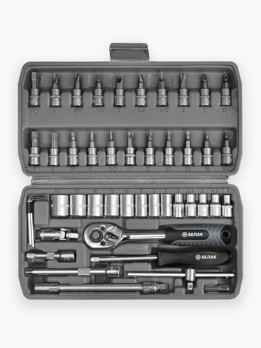 Набор инструментов БелАК М, 46 элементов, с трещоткой, кейсом, легированная сталь