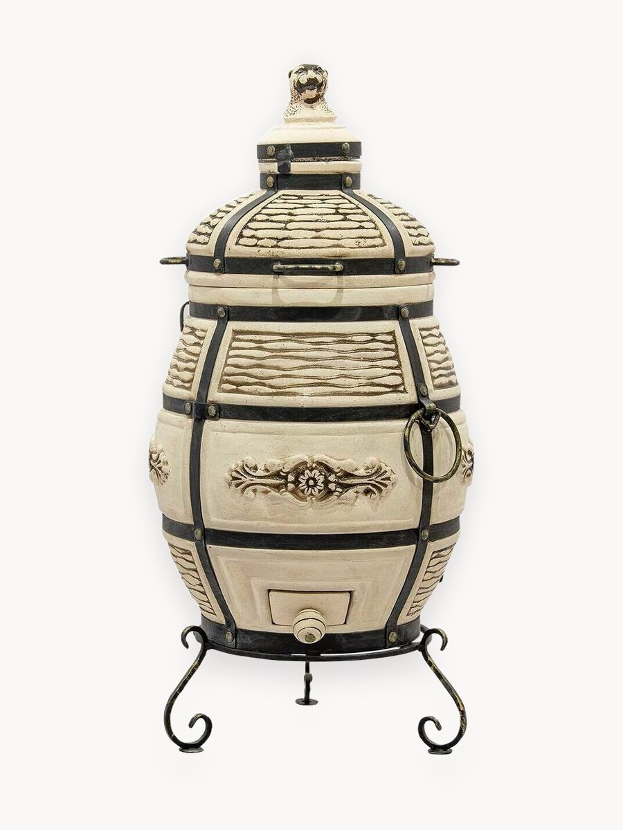 Барс с откидной крышкой - тандыр для дачи большой с термометром (требует установки) - 85 л, Технокерамика.