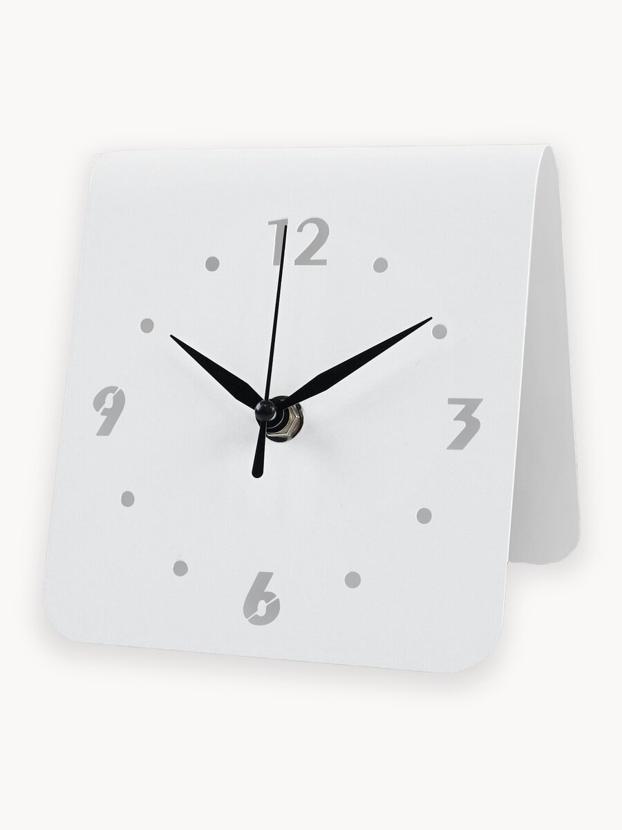 Часы настольные Рубин, 13х13,5 см бесшумные на батарейках белые металлические