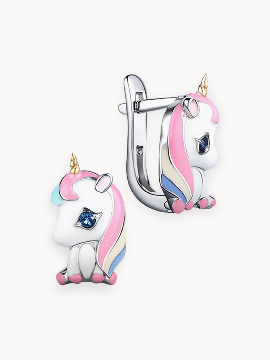 Серьги, серебро, 925 проба, родирование, эмаль, фианит