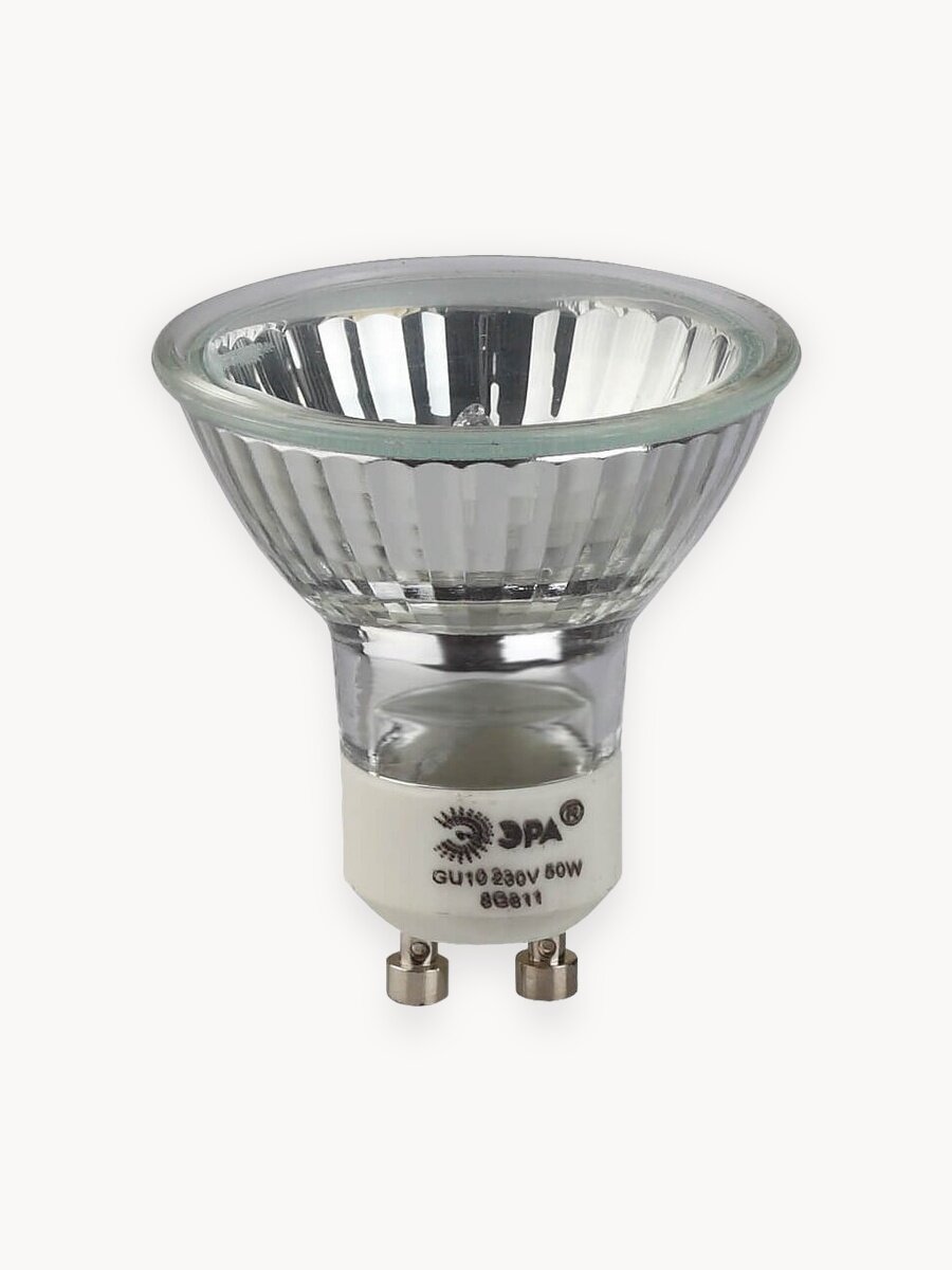 Лампочка галогенная ЭРА GU10 50Вт софит 3000К теплый белый свет, 1 шт