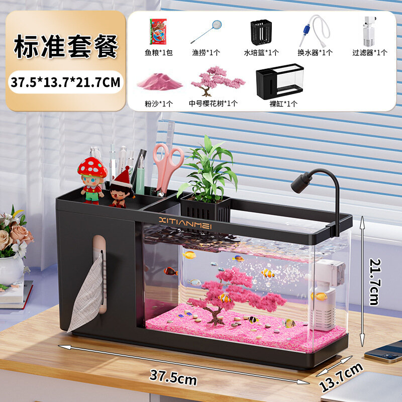 Домашний аквариум настольный с деревом вишни, аквариум для офисного стола, высококачественная коробка для салфеток, аквариум два в одном, экологический резервуар