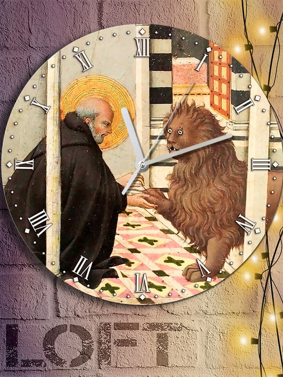 Настенные часы УФ с принтом эстетика Страдающее средневековье (Святой Иероним, лев, мем, ветка, атмосфера, зарплата) - 7504
