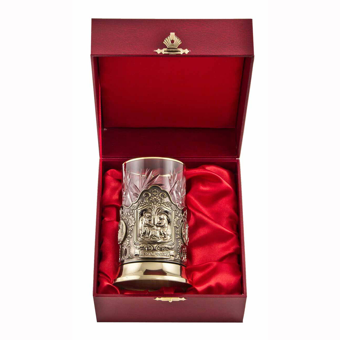 Подстаканник "Нефть России" (стакан - хрусталь, деревянный футляр) ПДЛ-431