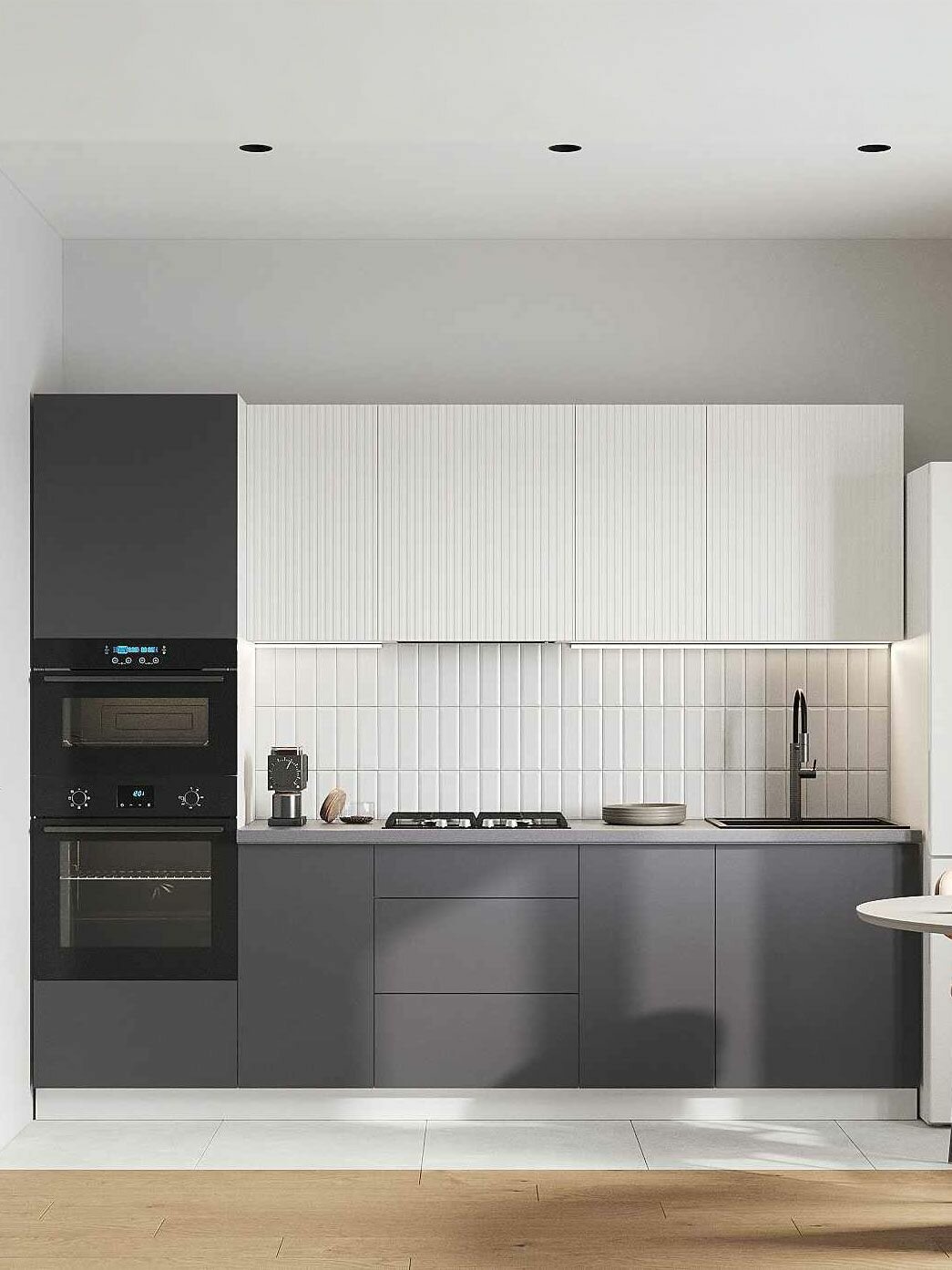 Кухонный гарнитур Комби 2.6 м, мебель для дома и кухни, Белый / Бланж / Графит