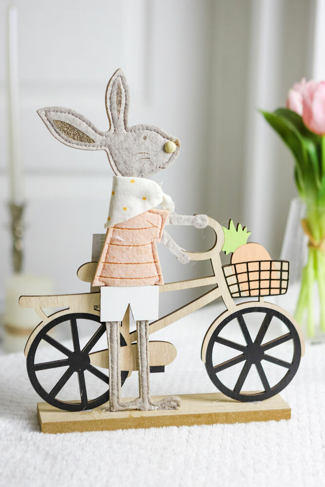 Декоративная фигура зайчик мэтти на велосипеде, дерево, 32х26 см, Koopman International GR8000330-2