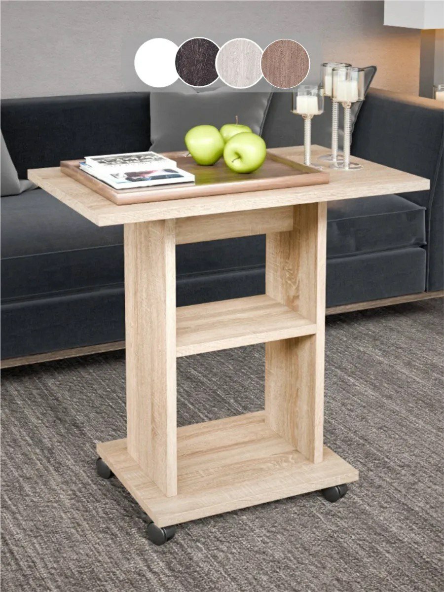 Досто Столик кофейный на колесиках журнальный, приставной, придиванный 62х40х60 см, Дуб сонома