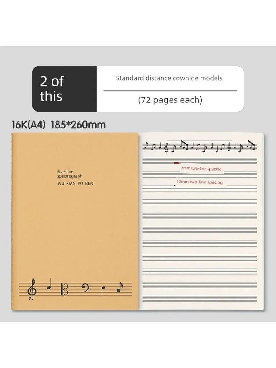 Музыкальная тетрадь-стандарт, кожа коровы,2 шт