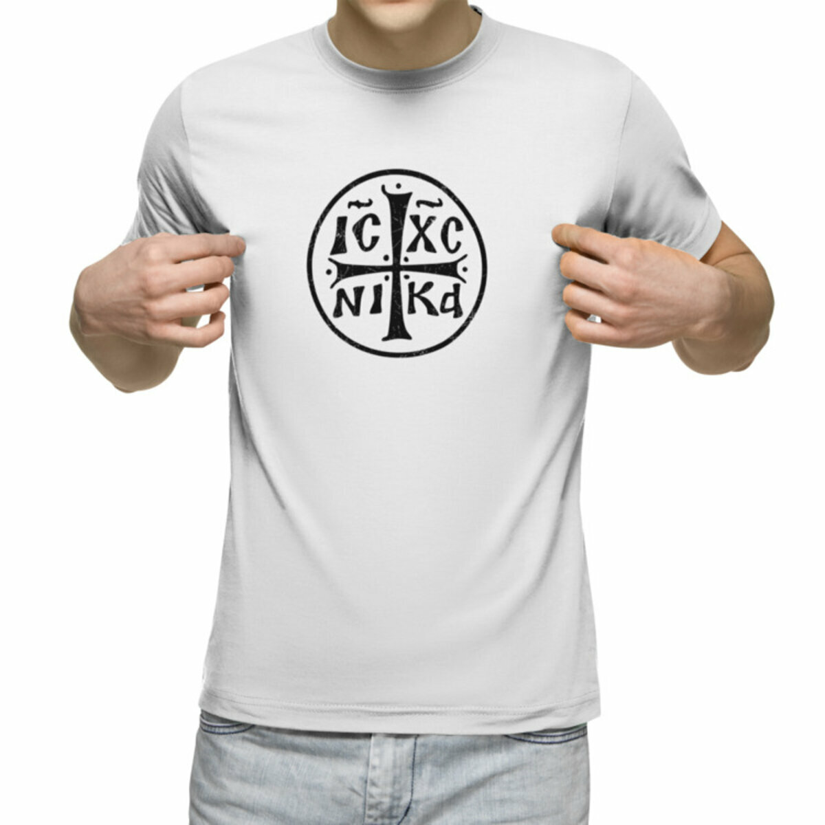 Мужская футболка «Иисус Христос Ника православная христианская пасха» (белый, M)
