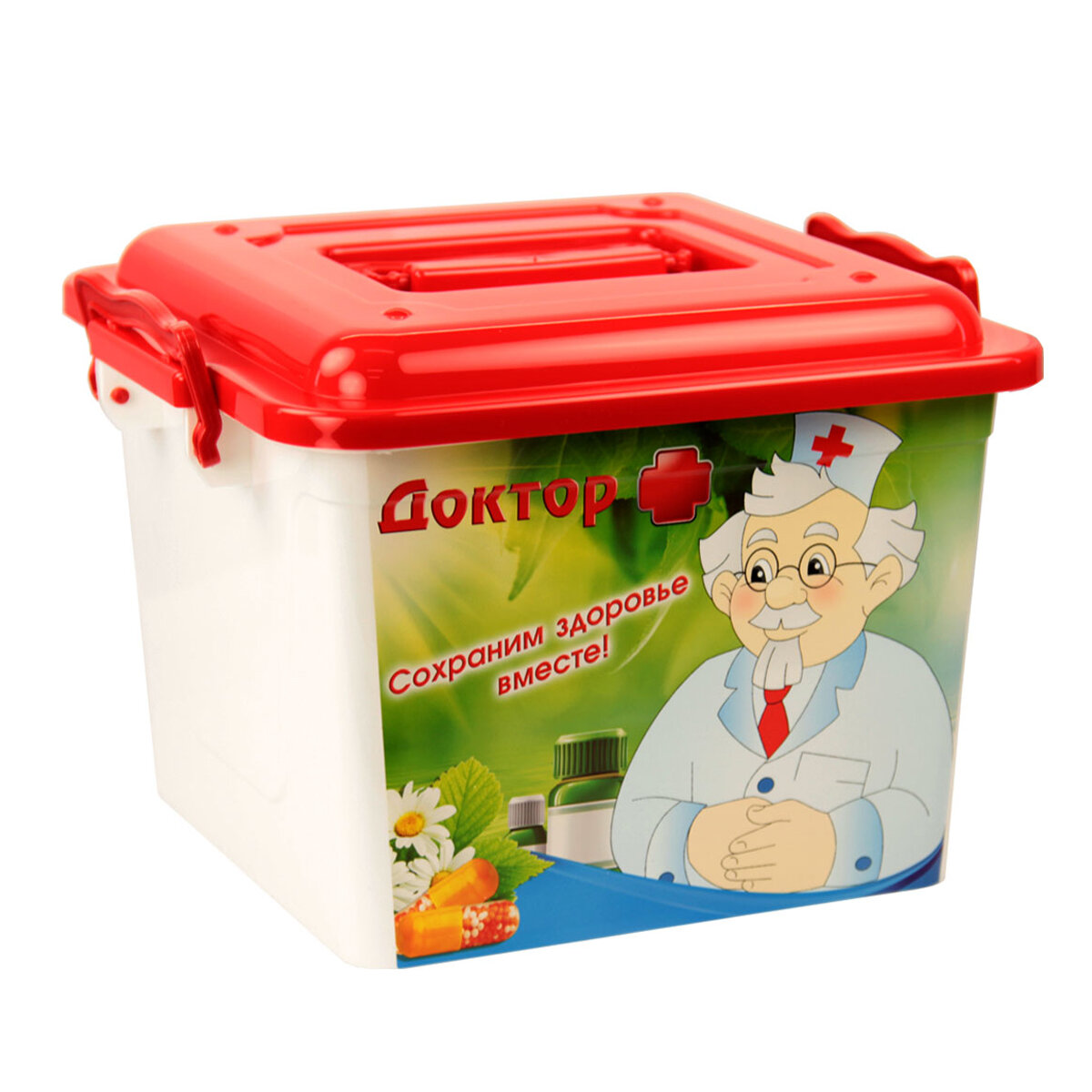 Контейнер для хранения медикаментов Аптечка "Доктор", 8,5 литров, квадратный, арт М2049