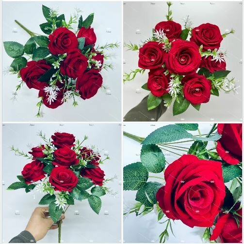 20 букетов искусственных бархатных красных роз для дома, офиса, банкета, на кладбище на могилу на пасху