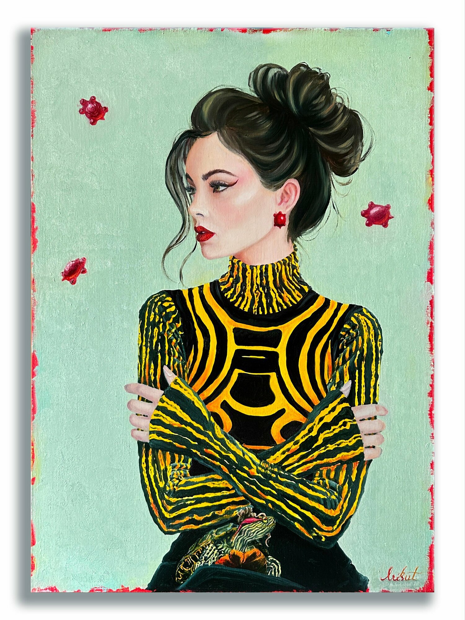 Картина маслом Девушка с Черепахой 70х50 см