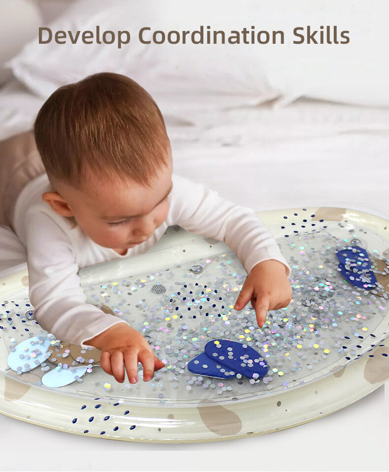 Коврик водный развивающий , игрушка, Water Floor, для стульчиков , бежевый с блестками, 75х45