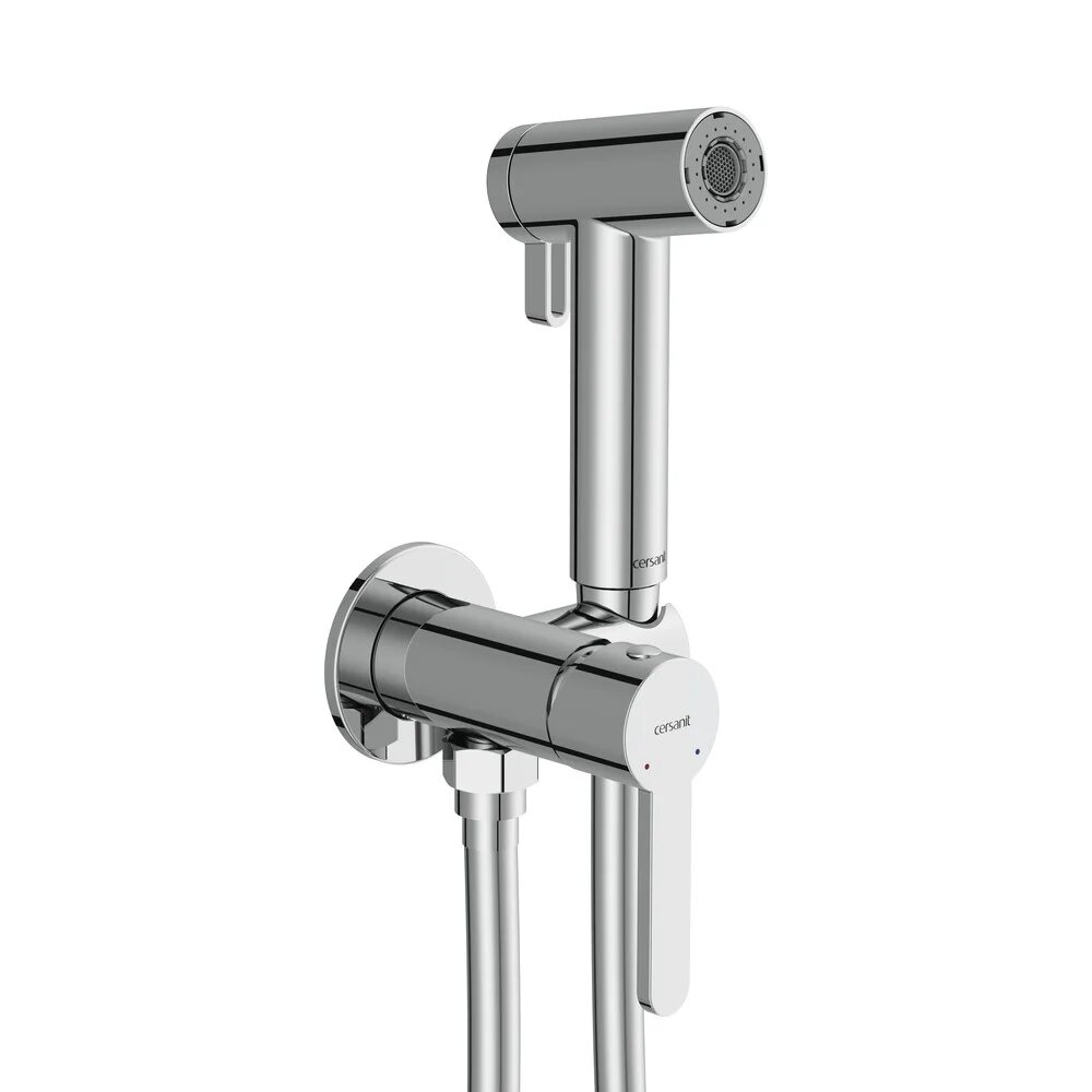 Гигиенический душ Cersanit Олива (Oliva) 68987 встраиваемый, скрытого монтажа, со смесителем, хром, глянцевый, латунь, рычажный, смеситель для биде