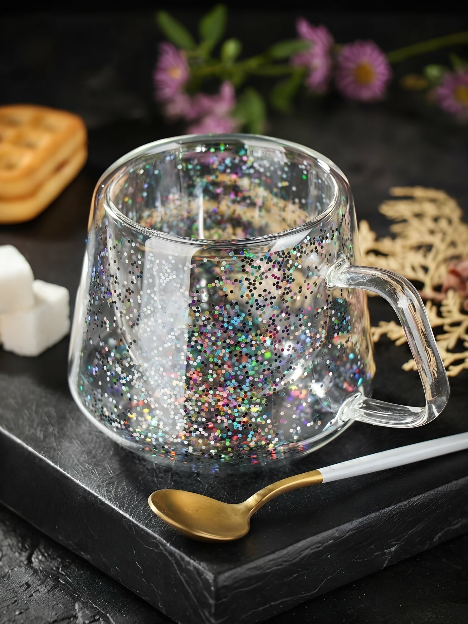 Кружка стеклянная с двойными стенками 200 мл, прозрачная чашка для чая и кофе в подарочной упаковке, современный стиль