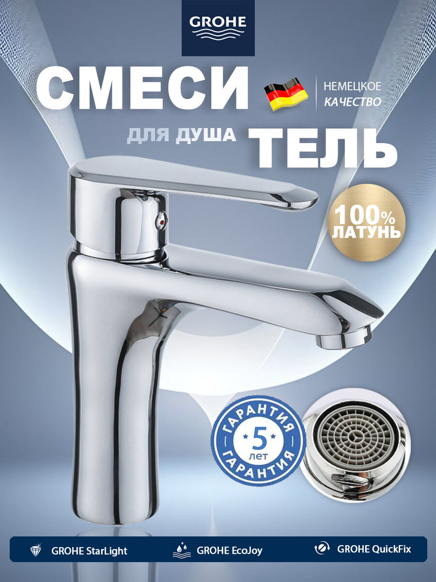 GROHE Смеситель для ванной комнаты с функцией горячей и холодной воды, латунь, хром