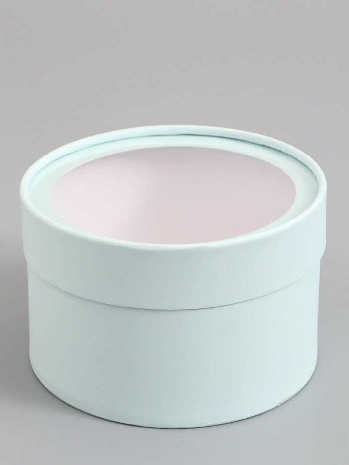 Подарочная коробка круглая, лагуна, завальцованная с окном, 16×11 см