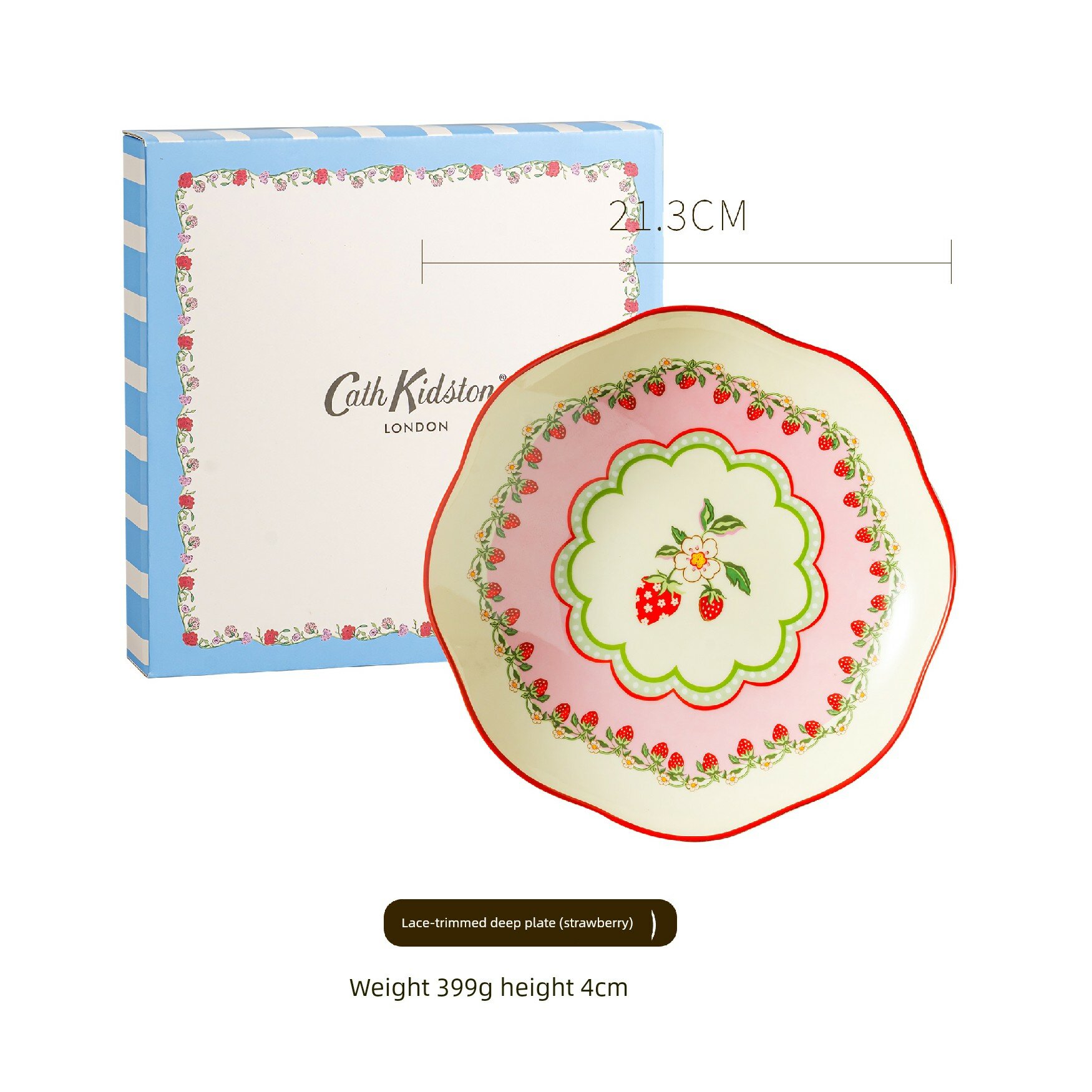 Керамическая глубокая тарелка Cath Kidston с краем клубники, костяной фарфор, диаметр 20 см
