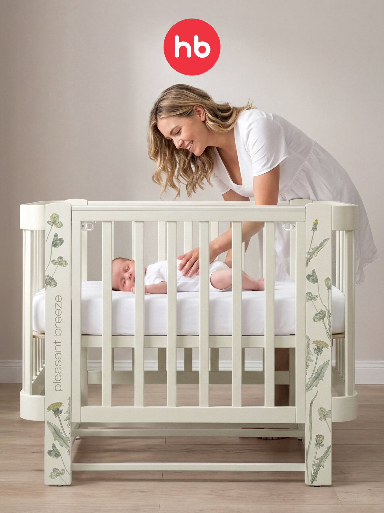 95026, Кроватка для новорожденных трансформер приставная от 0, MOMMY LOVE, с маятником, с расширением, колёса, зеленая