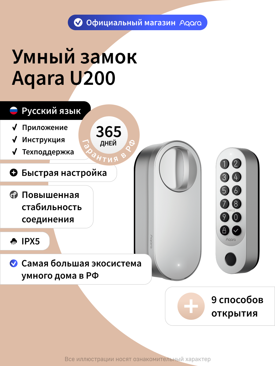 Умный дверной замок Aqara U200, EL-D02D, умный дом, Matter other Thread, серый