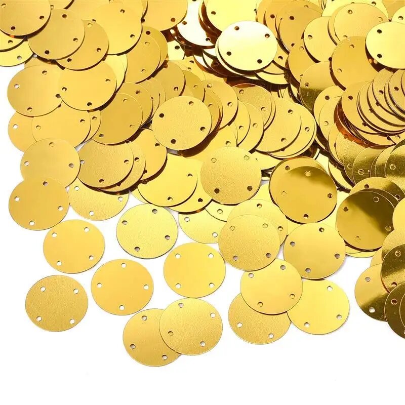 Блестки золотые 25 мм с 4 отверстиями, 50 г