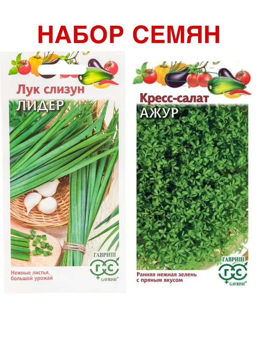Набор семян Гавриш две упаковки: Лук Лидер 0.5г и кресс-салат Ажур 1г