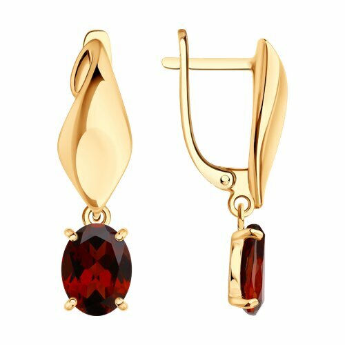 Серьги, серебро, 925 проба, золочение, гранат