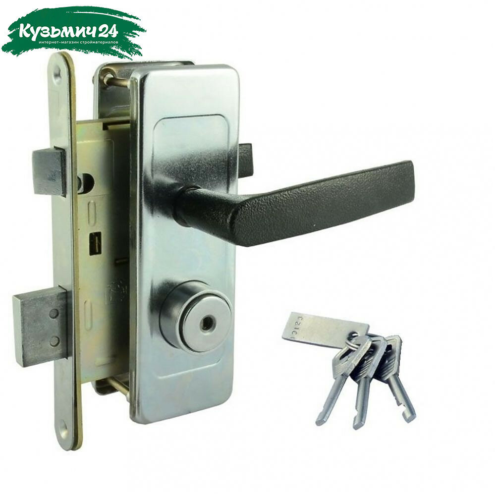 Замок врезной Зенит 3В4Д ШО-25, цилиндровый, никель, ручка черная