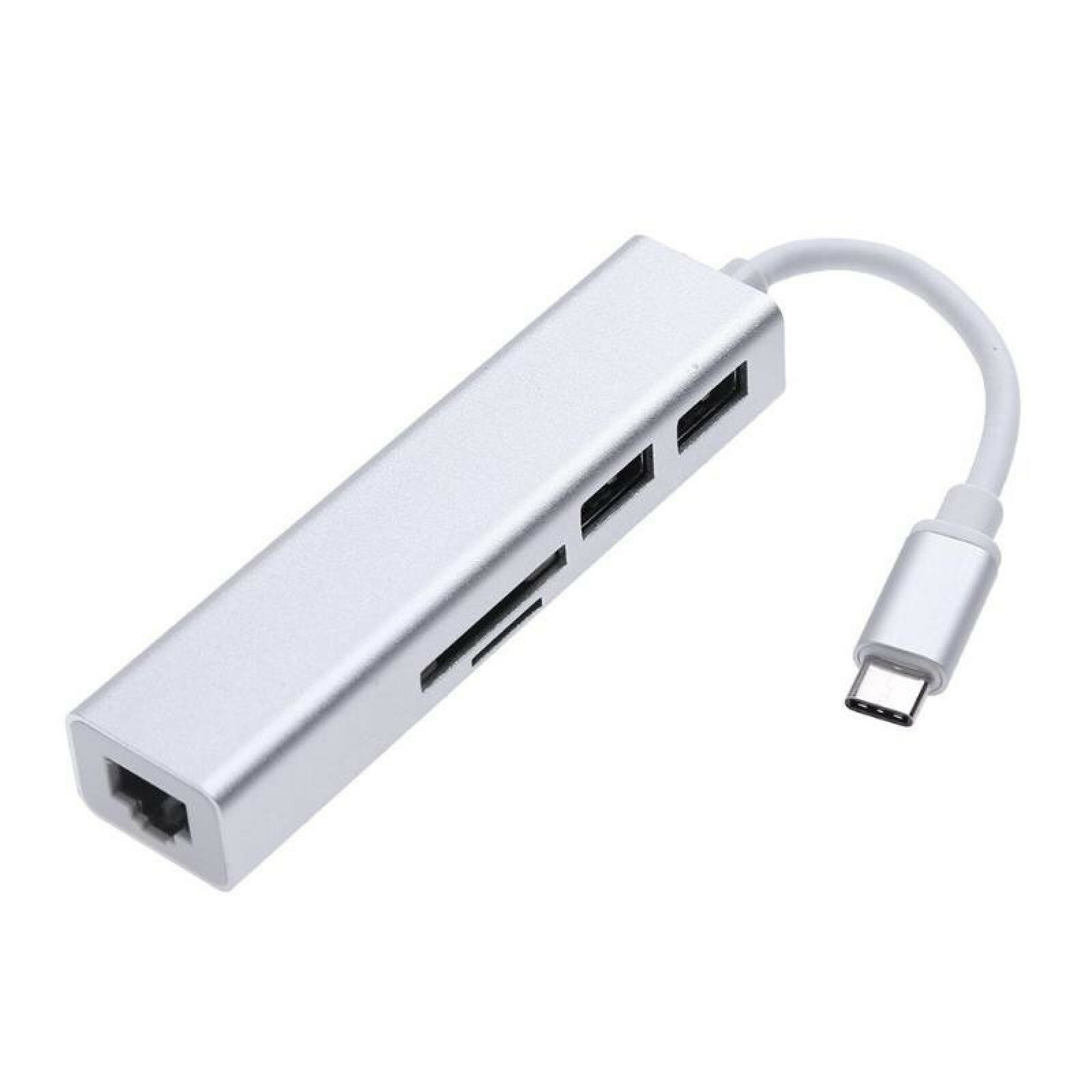 Сетевой разветвитель MyPads USB Type-C 5 в 1 с портом Ethernet, USB 3.0 и кардридером