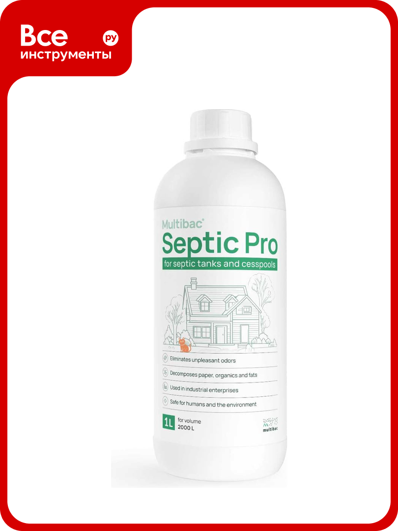 Живые бактерии для септика, выгребных ям, дачных туалетов, концентрат, Терра Экология MULTIBAC Septic Pro (1 литр) BIO-SP1