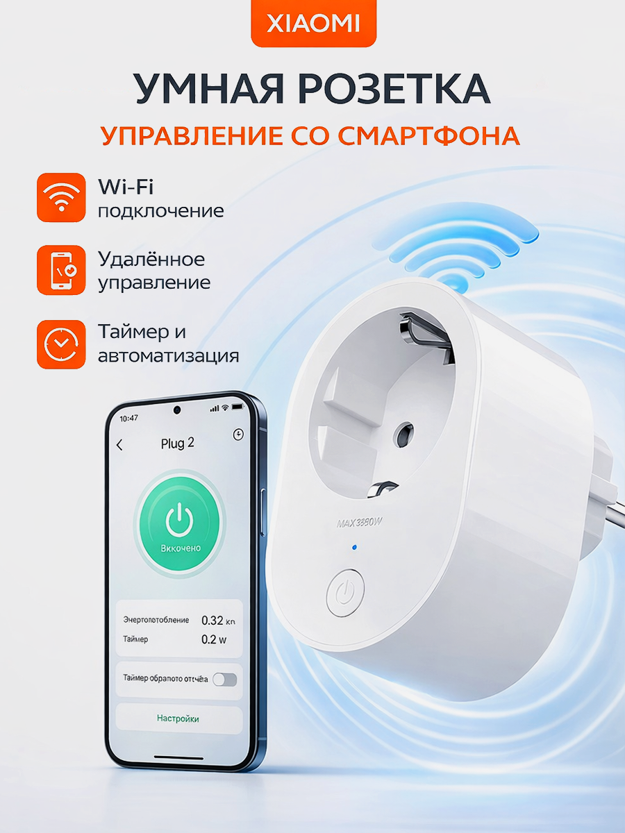 Умная розетка Xiaomi Smart Plug 2 GLOBAL Wi-Fi ZNCZ302KK (BHR6868EU)