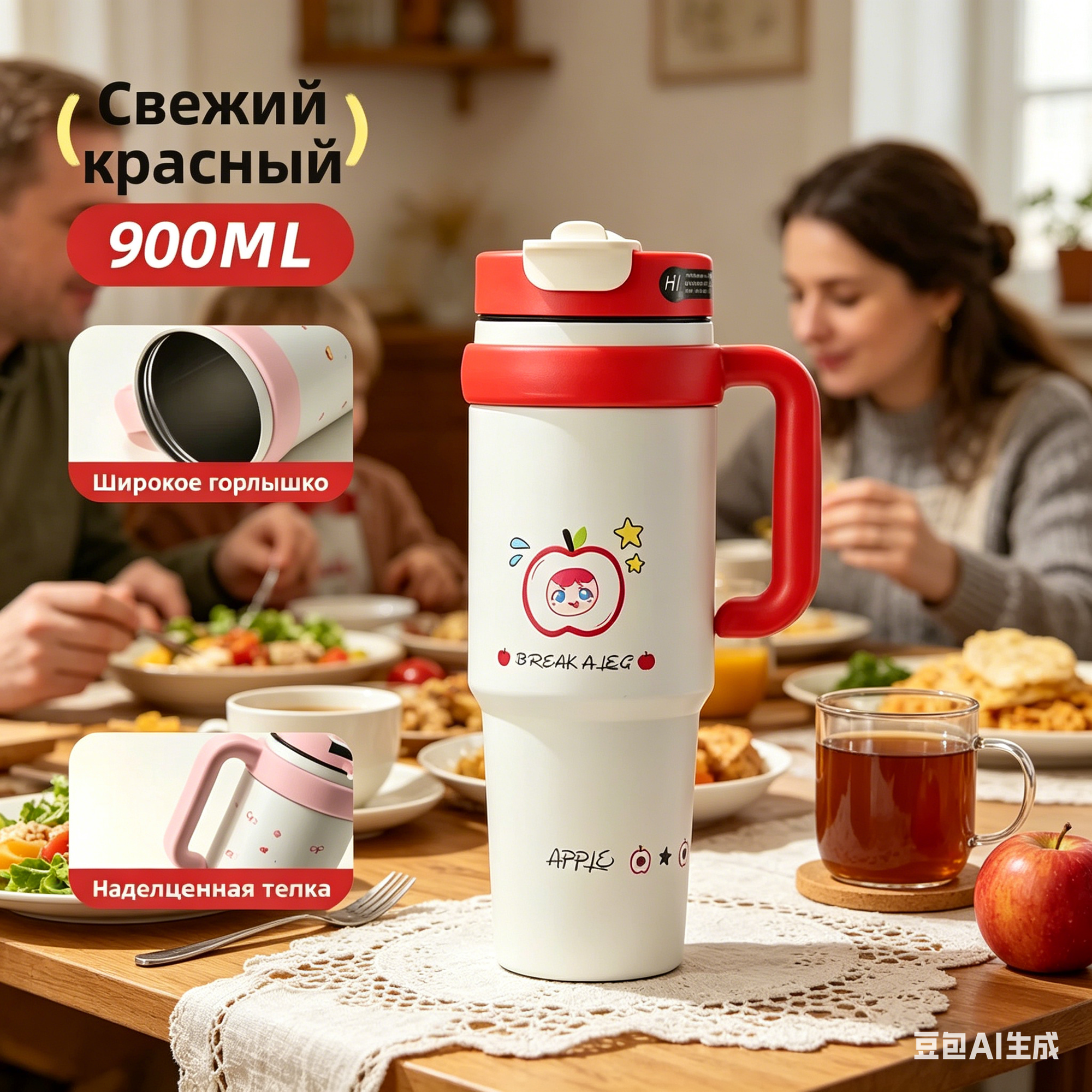 Модная вакуумная колба большой емкости, нержавеющая сталь, 900 мл, красная