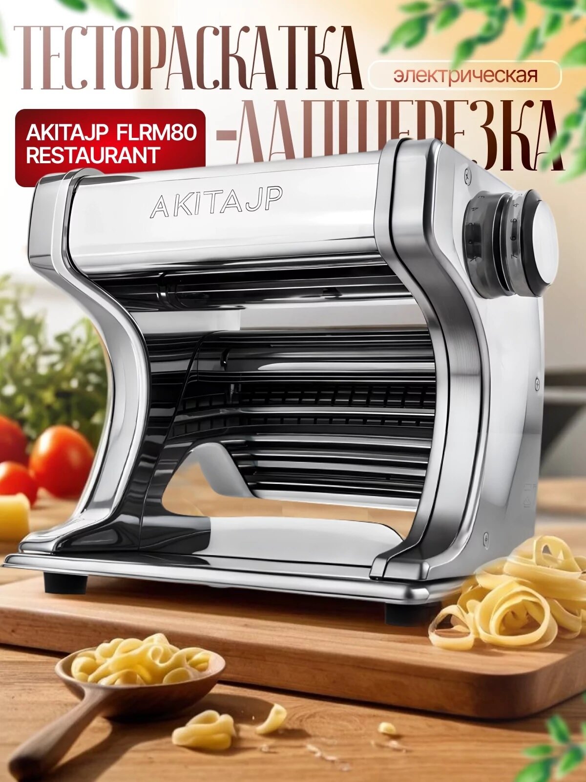 Электрическая лапшерезка - тестораскатка AKITAJP FLRM80 тестораскаточная паста машина с нарезкой лапши, профессиональная
