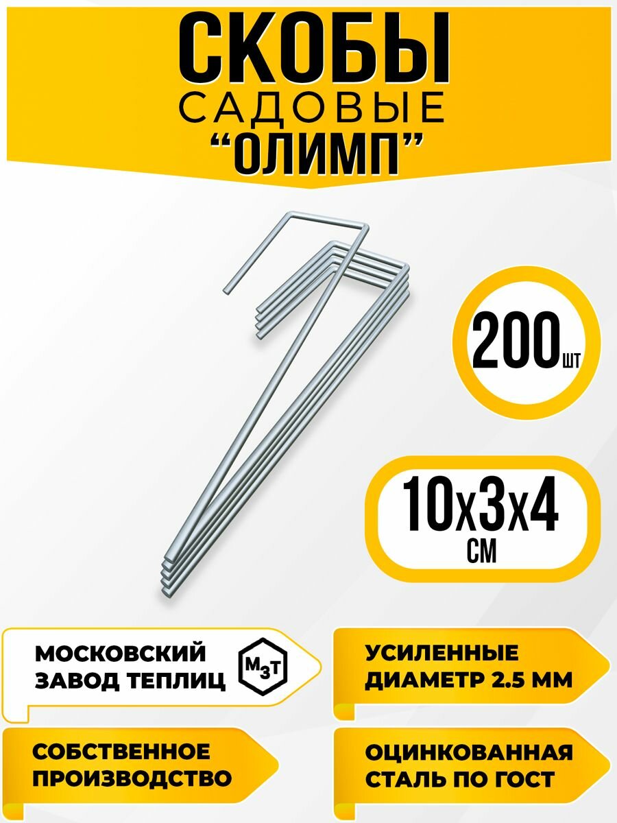Скобы садовые, 10х3х4 см, Г-образные, для геотекстиля и укрывного материала, оцинкованные металлические. Комплект 200 шт.