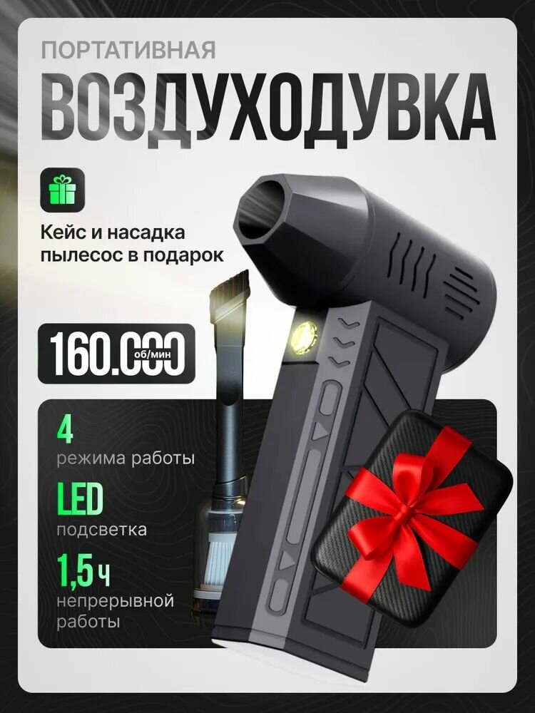 Воздуходувка пылесос турбо портативная аккумуляторная, Ветродуйка с функцией пылесоса / Воздуходувка для компьютера, Турбовентилятор
