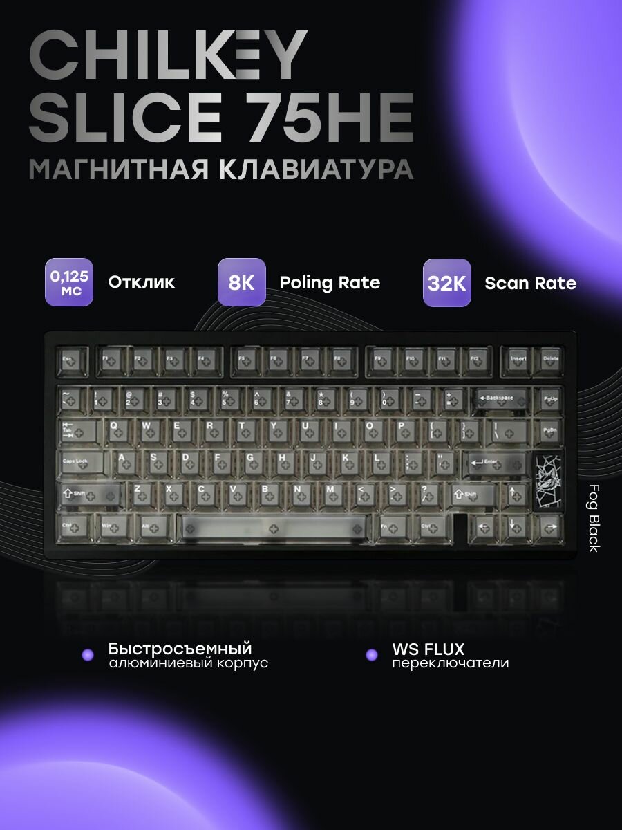 Магнитная клавиатура Chilkey Slice 75 HE, WS FLUX, Fog Black, Английская раскладка
