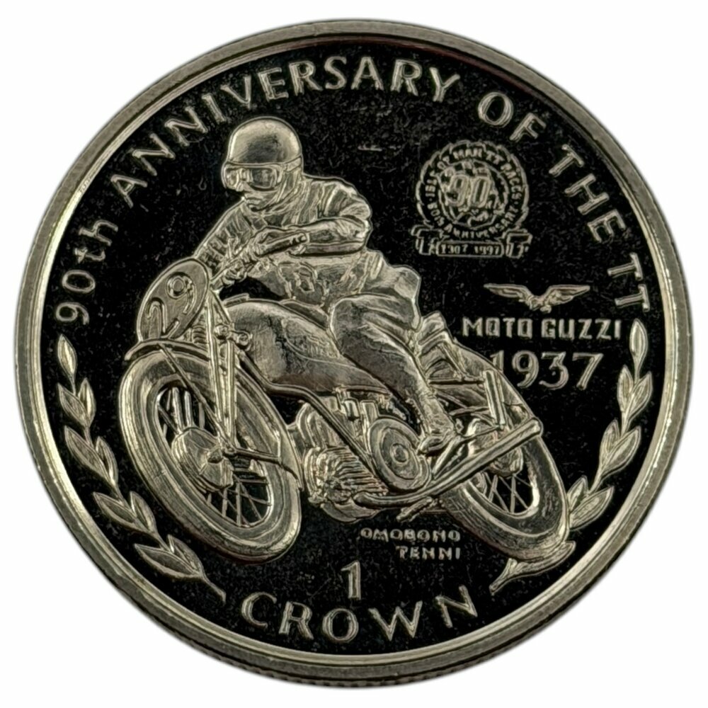 Остров Мэн 1 крона 1997 г. (90 лет Мотогонкам "Tourist Trophy" - Омобоно Тенни)