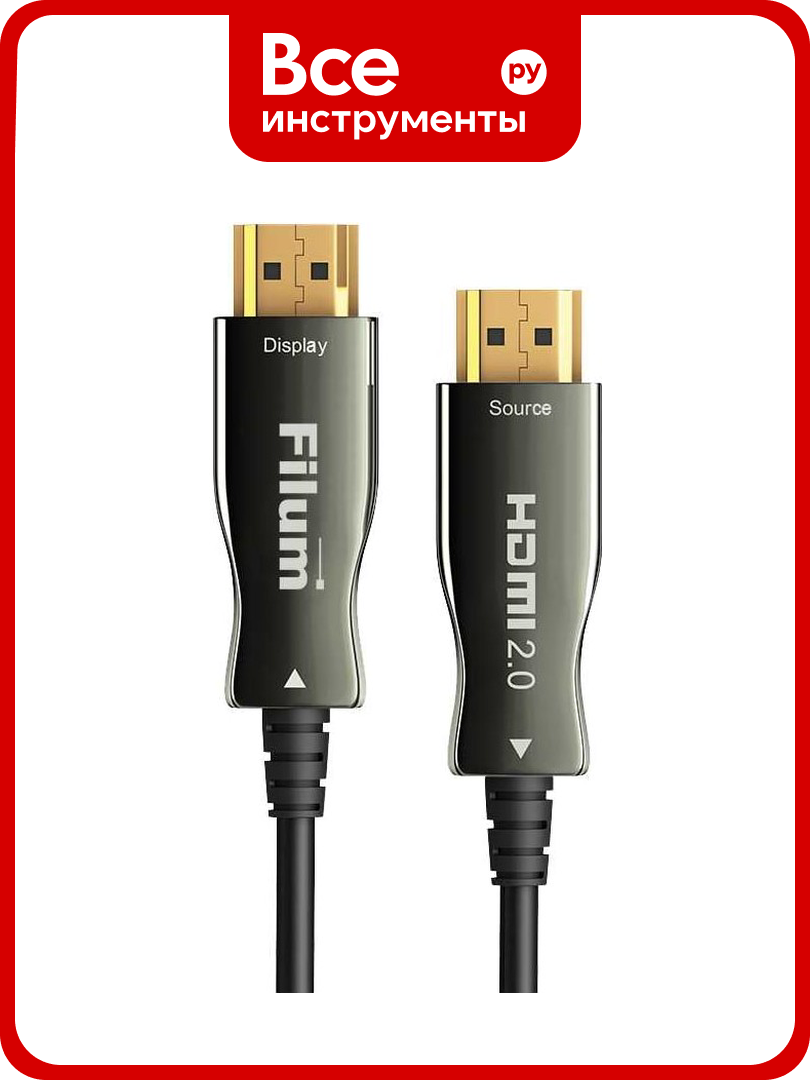 Волоконно-оптический кабель Filum активный, оптический, 40 м, 4k/60hz, hdmi v,2,0, arc, 19m/19m, черный, коробка