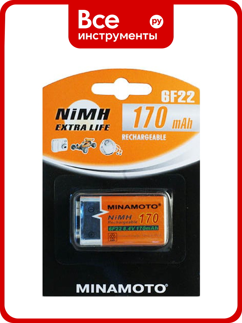 Аккумулятор Minamoto 6F22 Ni‑MH крона для цифровых камер с длительным циклом перезарядки
