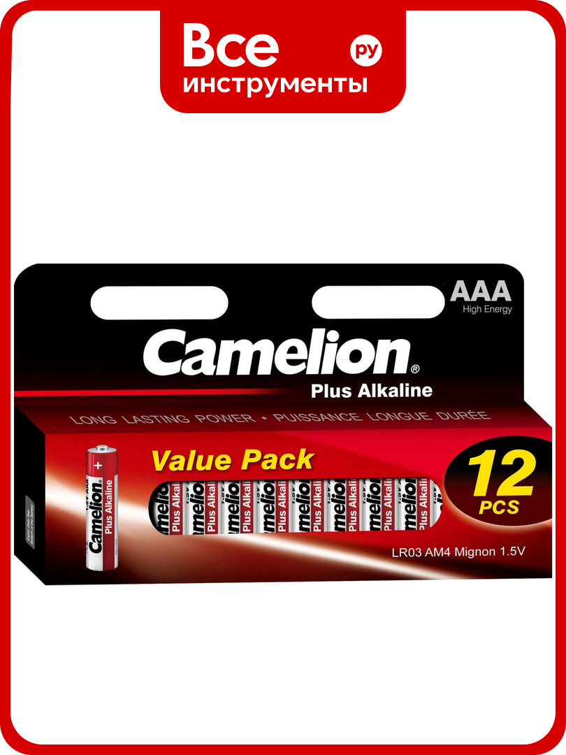 Батарейка Camelion LR03 Plus Alkaline BLOCK-12 LR03-HP12, щелочная мизинчиковая AAA, широкий температурный