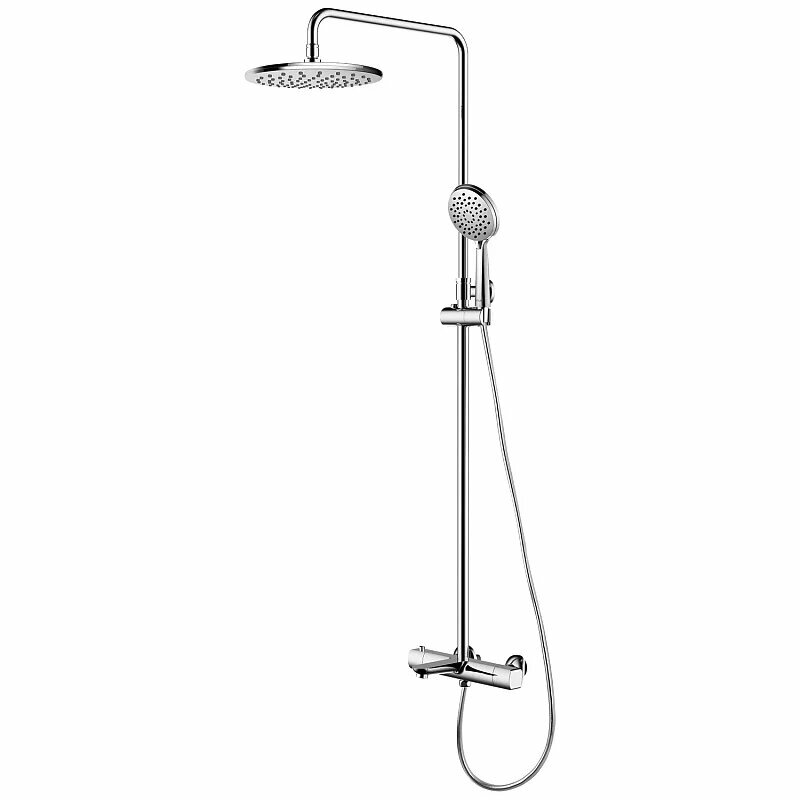 Душевая стойка AZARIO Galaxy AZ-67B47EV1-1DC1J19A-ZH3394A-HB1153C со смесителем, термостатическим, хром, глянцевая, душевая система с тропическим душем, с изливом, с лейкой, латунная